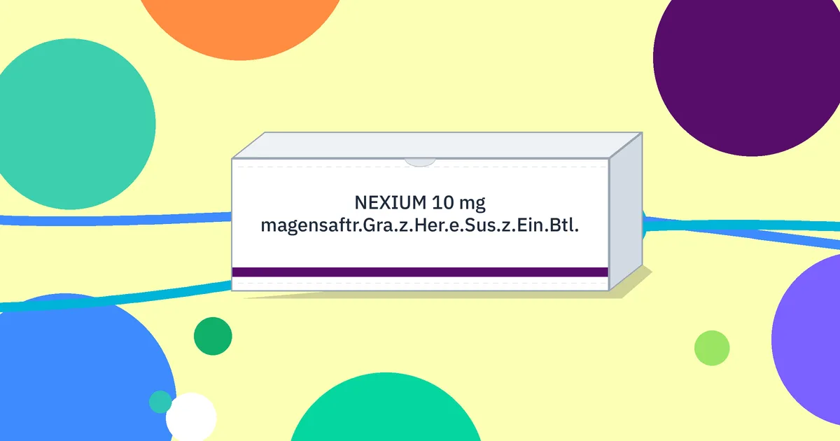 Symbolbild: Packung mit der Aufschrift NEXIUM 10 mg magensaftr.Gra.z.Her.e.Sus.z.Ein.Btl. (PZN 17543495) – Verfügbarkeit und Bezug in Apotheken in Frankfurt am Main