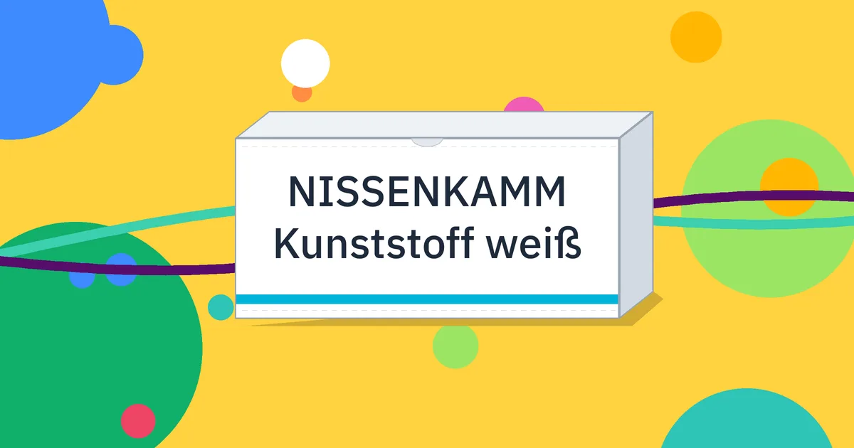 Symbolbild: Packung mit der Aufschrift NISSENKAMM Kunststoff weiß (PZN 14372538) – Verfügbarkeit und Bezug in Apotheken in Frankfurt am Main