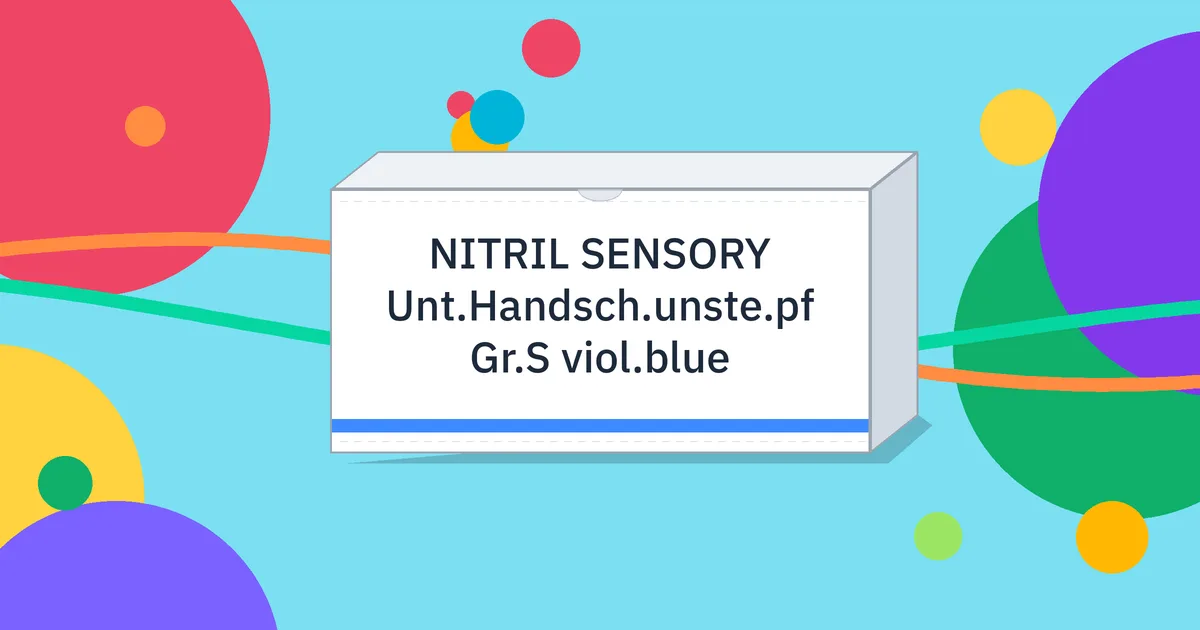 Symbolbild: Packung mit der Aufschrift NITRIL SENSORY Unt.Handsch.unste.pf Gr.S viol.blue (PZN 16925125) – Verfügbarkeit und Bezug in Apotheken in Frankfurt am Main