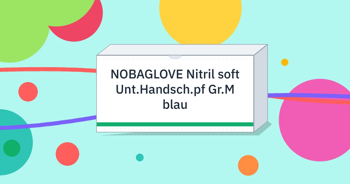 Symbolbild: Packung mit der Aufschrift NOBAGLOVE Nitril soft Unt.Handsch.pf Gr.M blau (PZN 15624309) – Verfügbarkeit und Bezug in Apotheken in Frankfurt am Main