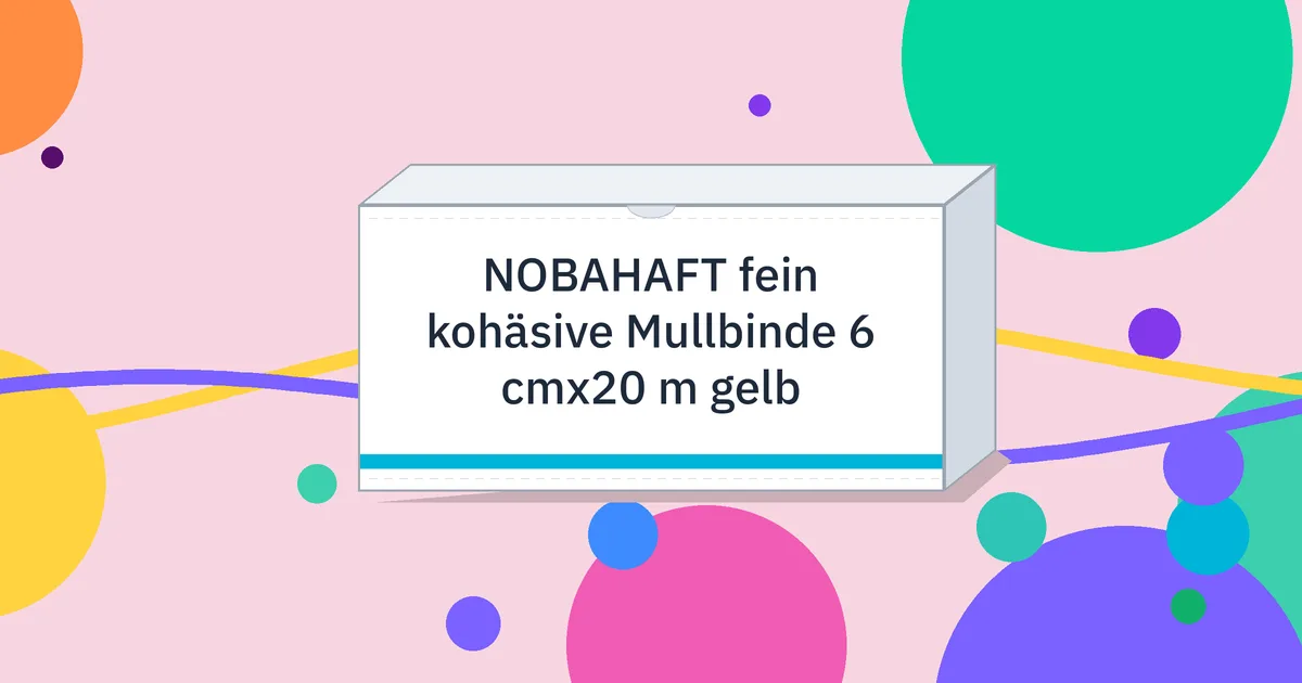 Symbolbild: Packung mit der Aufschrift NOBAHAFT fein kohäsive Mullbinde 6 cmx20 m gelb (PZN 16028578) – Verfügbarkeit und Bezug in Apotheken in Frankfurt am Main