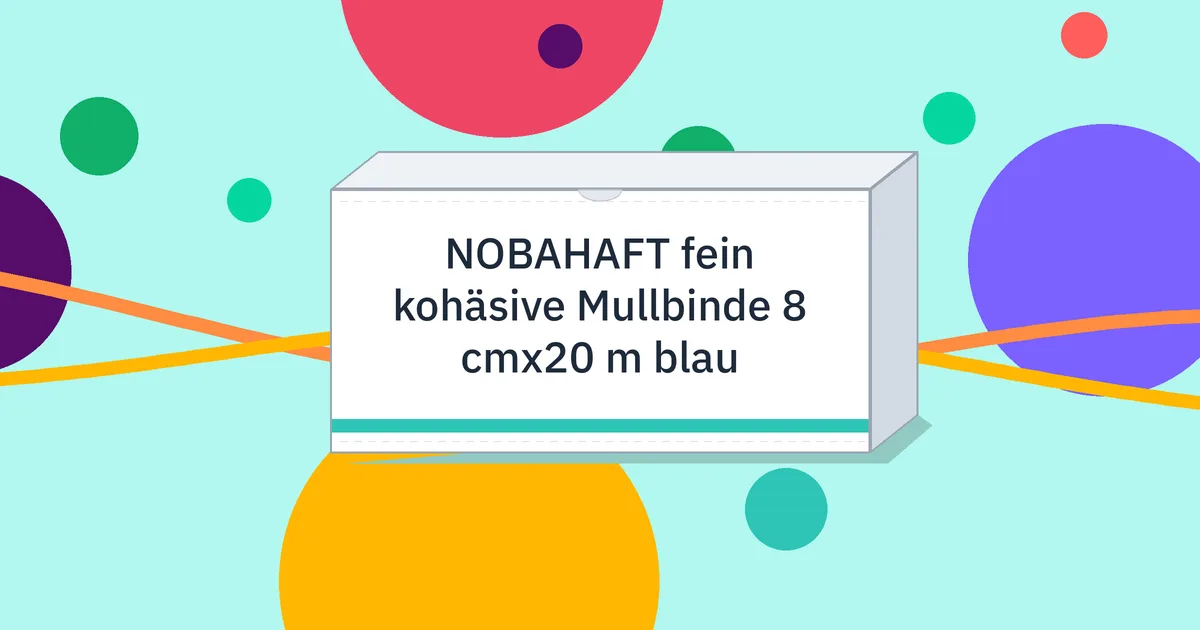 Symbolbild: Packung mit der Aufschrift NOBAHAFT fein kohäsive Mullbinde 8 cmx20 m blau (PZN 16028638) – Verfügbarkeit und Bezug in Apotheken in Frankfurt am Main