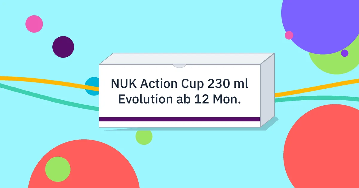 Symbolbild: Packung mit der Aufschrift NUK Action Cup 230 ml Evolution ab 12 Mon. (PZN 14328193) – Verfügbarkeit und Bezug in Apotheken in Frankfurt am Main