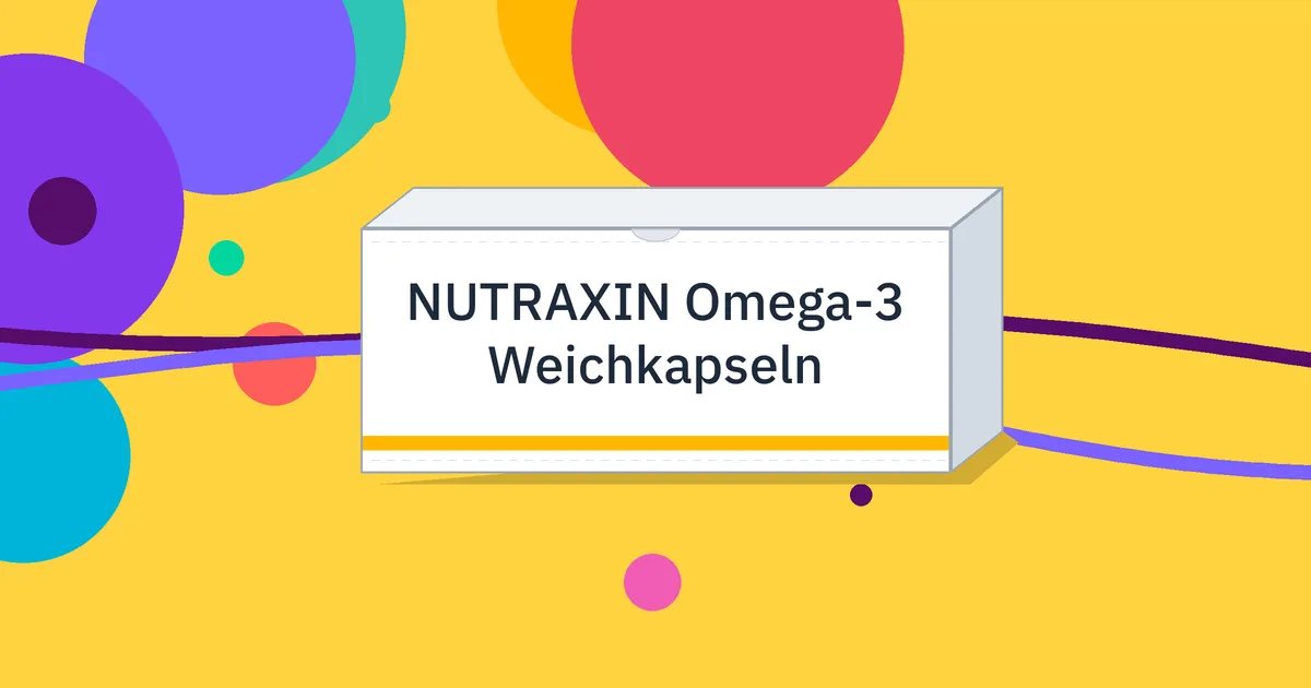 Symbolbild: Packung mit der Aufschrift NUTRAXIN Omega-3 Weichkapseln (PZN 17576106) – Verfügbarkeit und Bezug in Apotheken in Frankfurt am Main