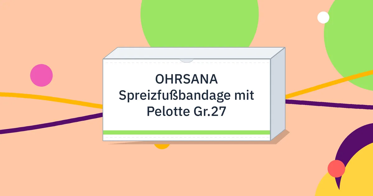 Symbolbild: Packung mit der Aufschrift OHRSANA Spreizfußbandage mit Pelotte Gr.27 (PZN 02670294) – Verfügbarkeit und Bezug in Apotheken in Frankfurt am Main