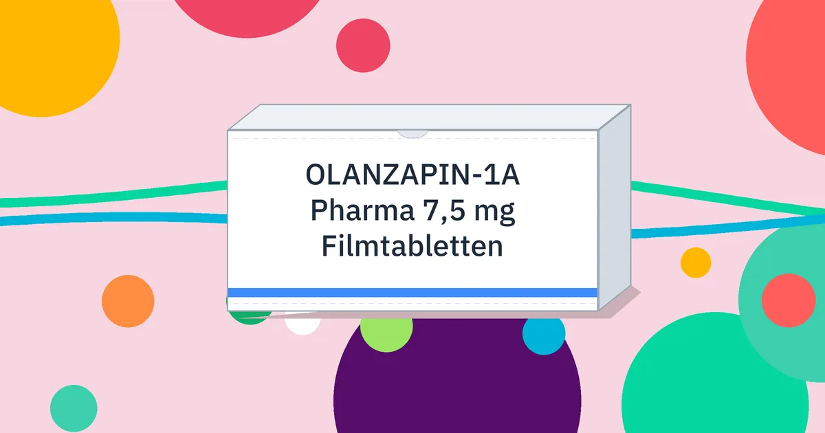 Symbolbild: Packung mit der Aufschrift OLANZAPIN-1A Pharma 7,5 mg Filmtabletten (PZN 09064036) – Verfügbarkeit und Bezug in Apotheken in Frankfurt am Main