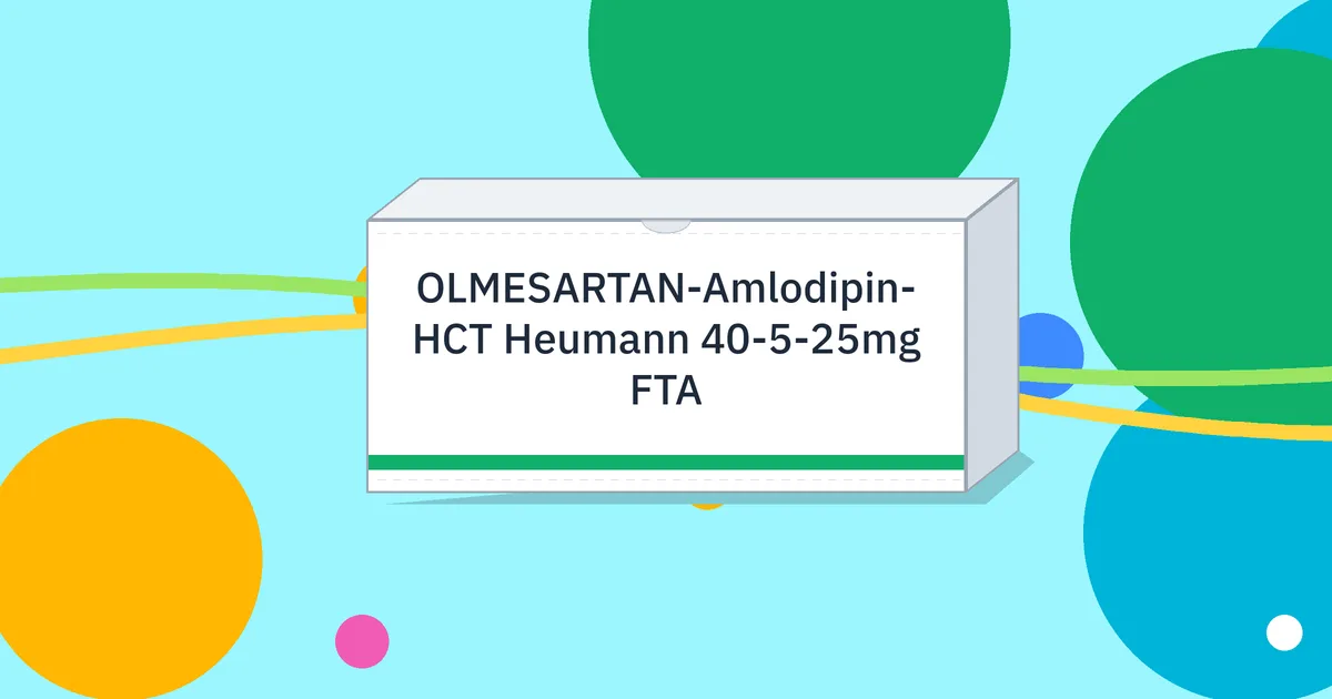 Symbolbild: Packung mit der Aufschrift OLMESARTAN-Amlodipin-HCT Heumann 40-5-25mg FTA (PZN 15580397) – Verfügbarkeit und Bezug in Apotheken in Frankfurt am Main