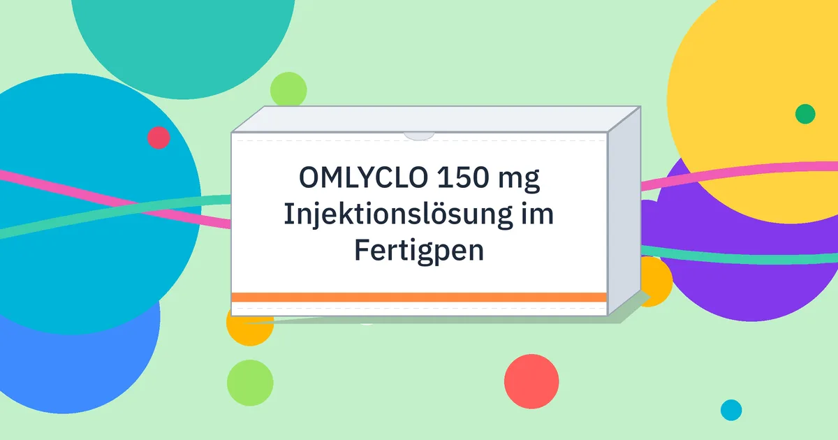 Symbolbild: Packung mit der Aufschrift OMLYCLO 150 mg Injektionslösung im Fertigpen (PZN 20320066) – Verfügbarkeit und Bezug in Apotheken in Frankfurt am Main