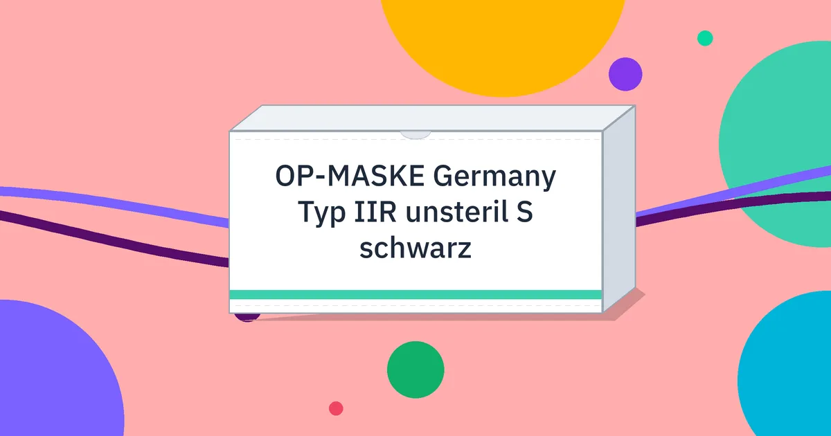 Symbolbild: Packung mit der Aufschrift OP-MASKE Germany Typ IIR unsteril S schwarz (PZN 16936399) – Verfügbarkeit und Bezug in Apotheken in Frankfurt am Main
