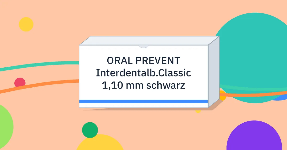 Symbolbild: Packung mit der Aufschrift ORAL PREVENT Interdentalb.Classic 1,10 mm schwarz (PZN 10216729) – Verfügbarkeit und Bezug in Apotheken in Frankfurt am Main