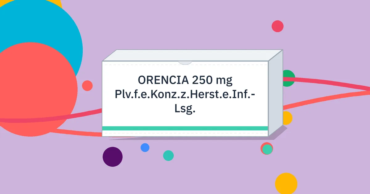 Symbolbild: Packung mit der Aufschrift ORENCIA 250 mg Plv.f.e.Konz.z.Herst.e.Inf.-Lsg. (PZN 11684303) – Verfügbarkeit und Bezug in Apotheken in Frankfurt am Main