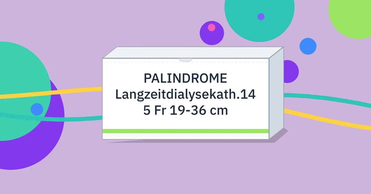 Symbolbild: Packung mit der Aufschrift PALINDROME Langzeitdialysekath.14 5 Fr 19-36 cm (PZN 00154571) – Verfügbarkeit und Bezug in Apotheken in Frankfurt am Main