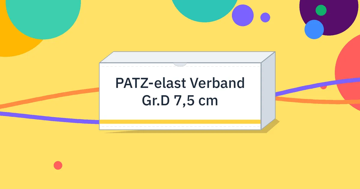Symbolbild: Packung mit der Aufschrift PATZ-elast Verband Gr.D 7,5 cm (PZN 06815200) – Verfügbarkeit und Bezug in Apotheken in Frankfurt am Main