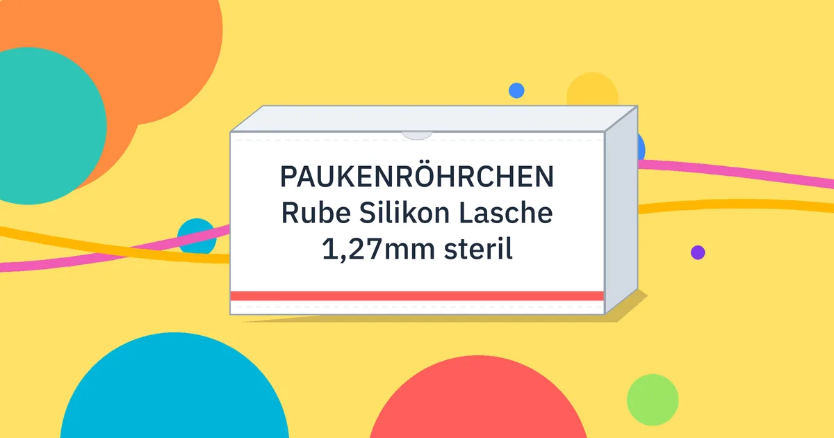 Symbolbild: Packung mit der Aufschrift PAUKENRÖHRCHEN Rube Silikon Lasche 1,27mm steril (PZN 18651956) – Verfügbarkeit und Bezug in Apotheken in Frankfurt am Main
