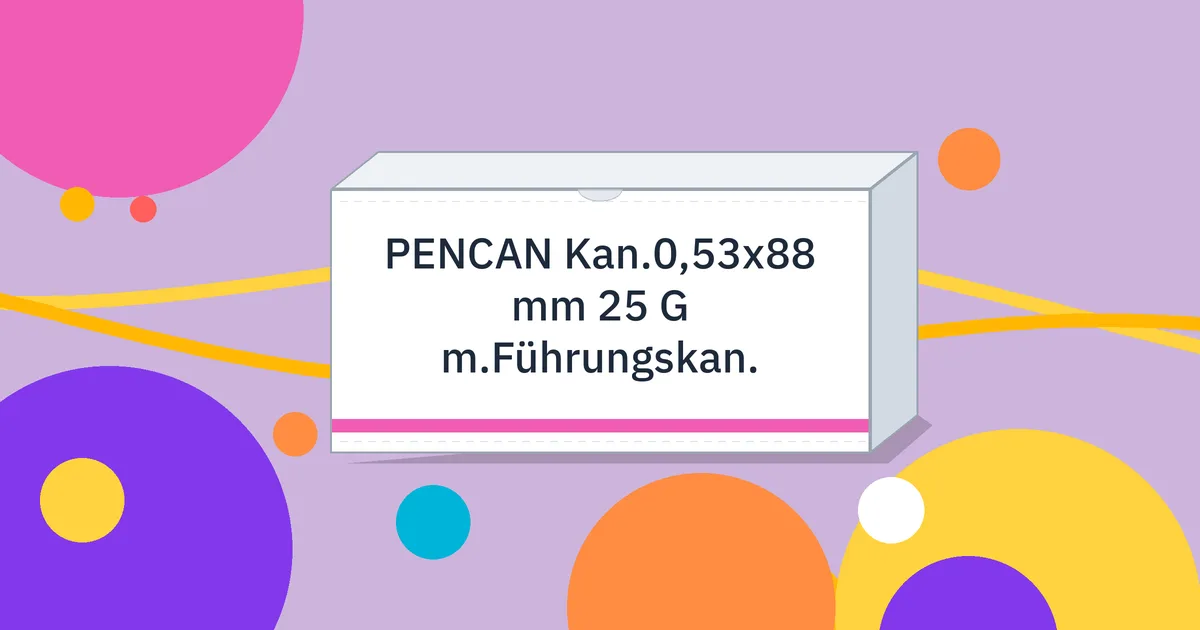Symbolbild: Packung mit der Aufschrift PENCAN Kan.0,53x88 mm 25 G m.Führungskan. (PZN 00183704) – Verfügbarkeit und Bezug in Apotheken in Frankfurt am Main