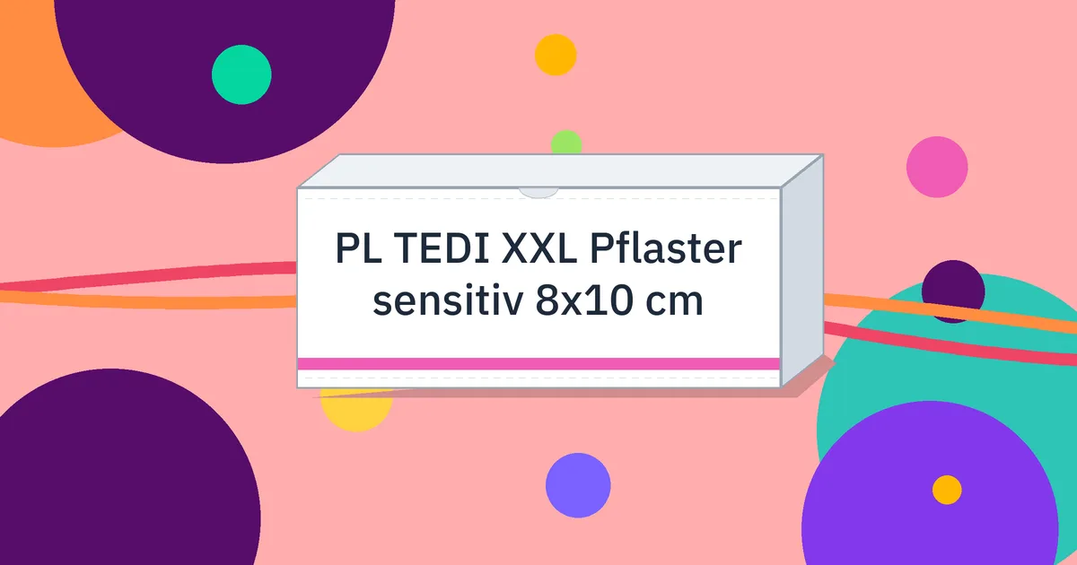 Symbolbild: Packung mit der Aufschrift PL TEDI XXL Pflaster sensitiv 8x10 cm (PZN 20107125) – Verfügbarkeit und Bezug in Apotheken in Frankfurt am Main