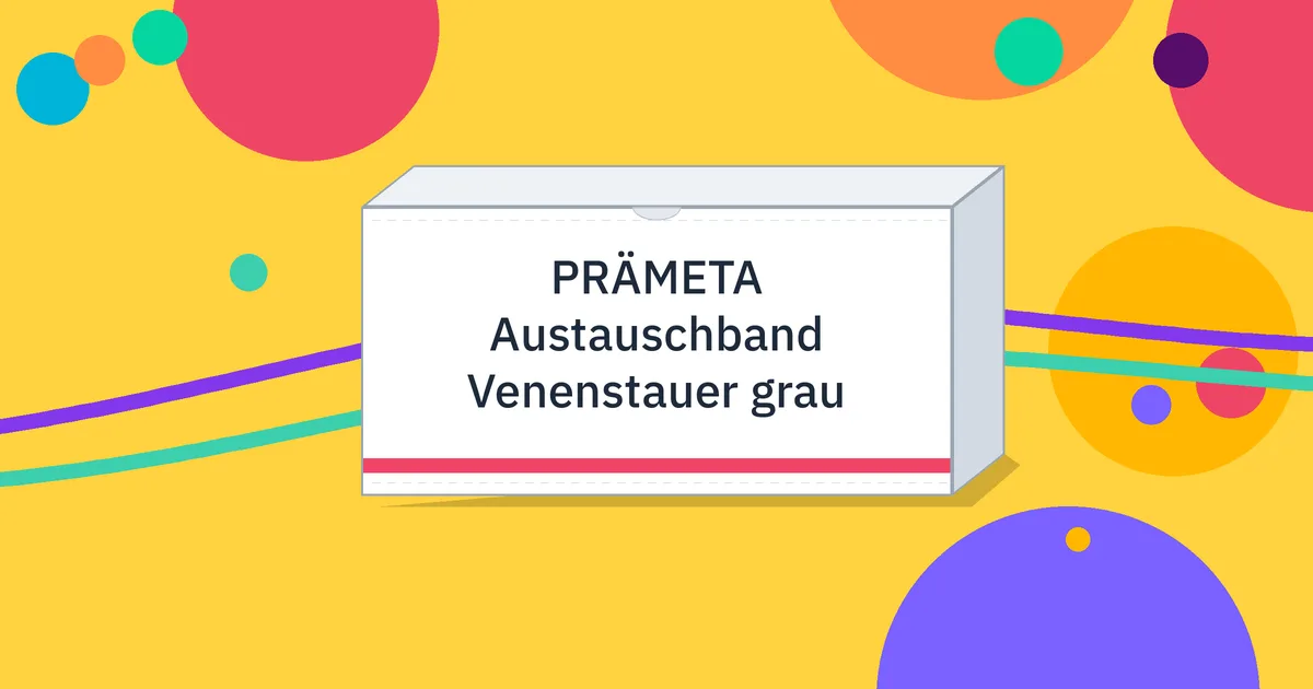 Symbolbild: Packung mit der Aufschrift PRÄMETA Austauschband Venenstauer grau (PZN 16765489) – Verfügbarkeit und Bezug in Apotheken in Frankfurt am Main