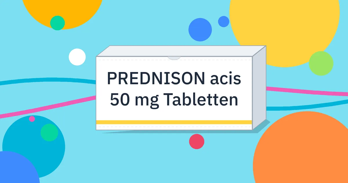 Symbolbild: Packung mit der Aufschrift PREDNISON acis 50 mg Tabletten (PZN 02173489) – Verfügbarkeit und Bezug in Apotheken in Frankfurt am Main
