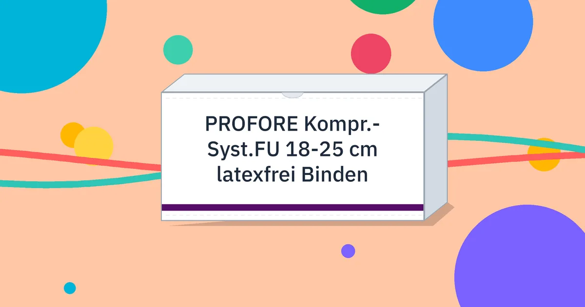 Symbolbild: Packung mit der Aufschrift PROFORE Kompr.-Syst.FU 18-25 cm latexfrei Binden (PZN 01866109) – Verfügbarkeit und Bezug in Apotheken in Frankfurt am Main