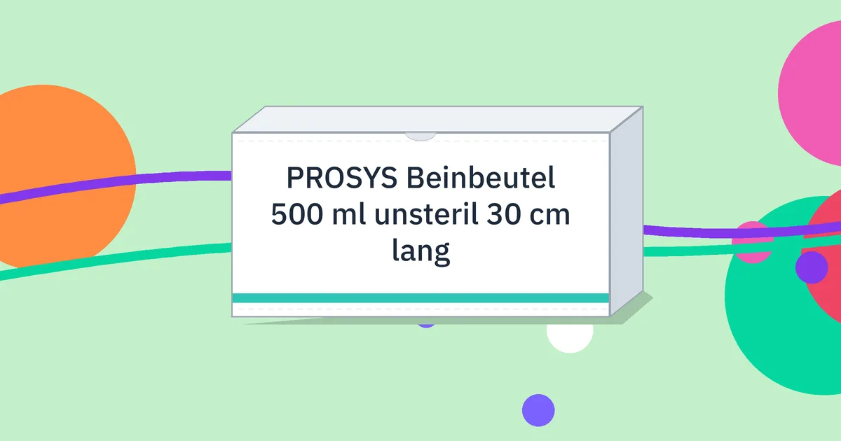 Symbolbild: Packung mit der Aufschrift PROSYS Beinbeutel 500 ml unsteril 30 cm lang (PZN 11668729) – Verfügbarkeit und Bezug in Apotheken in Frankfurt am Main