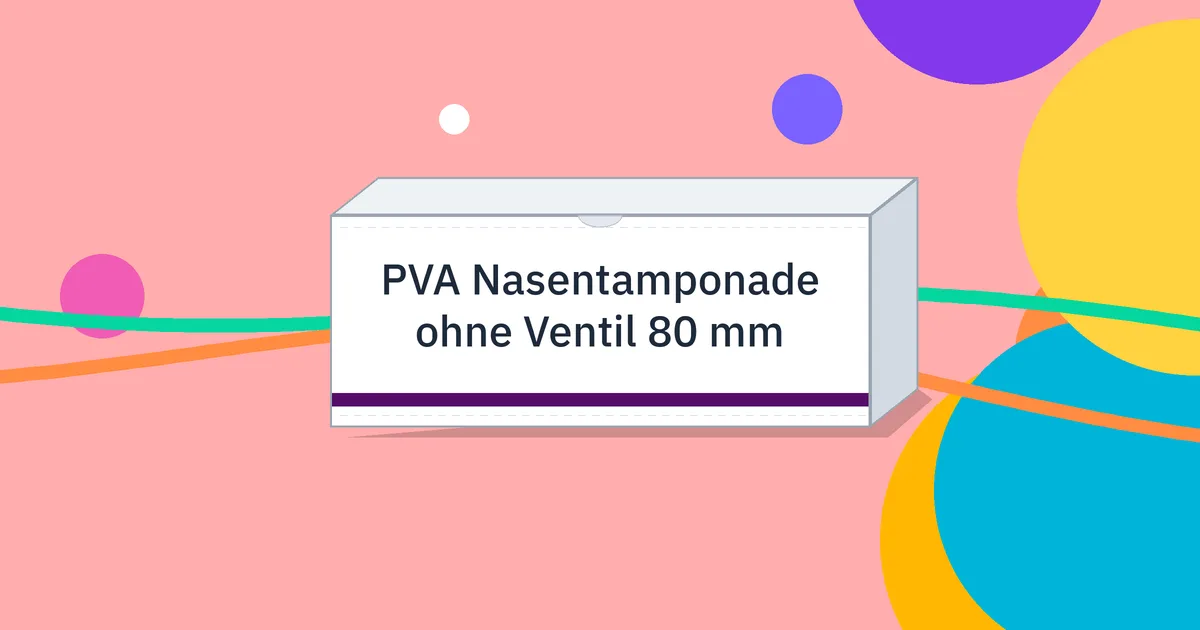 Symbolbild: Packung mit der Aufschrift PVA Nasentamponade ohne Ventil 80 mm (PZN 20626871) – Verfügbarkeit und Bezug in Apotheken in Frankfurt am Main