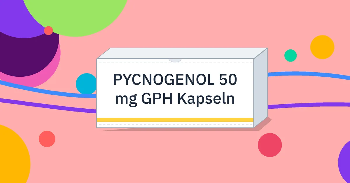 Symbolbild: Packung mit der Aufschrift PYCNOGENOL 50 mg GPH Kapseln (PZN 09188057) – Verfügbarkeit und Bezug in Apotheken in Frankfurt am Main