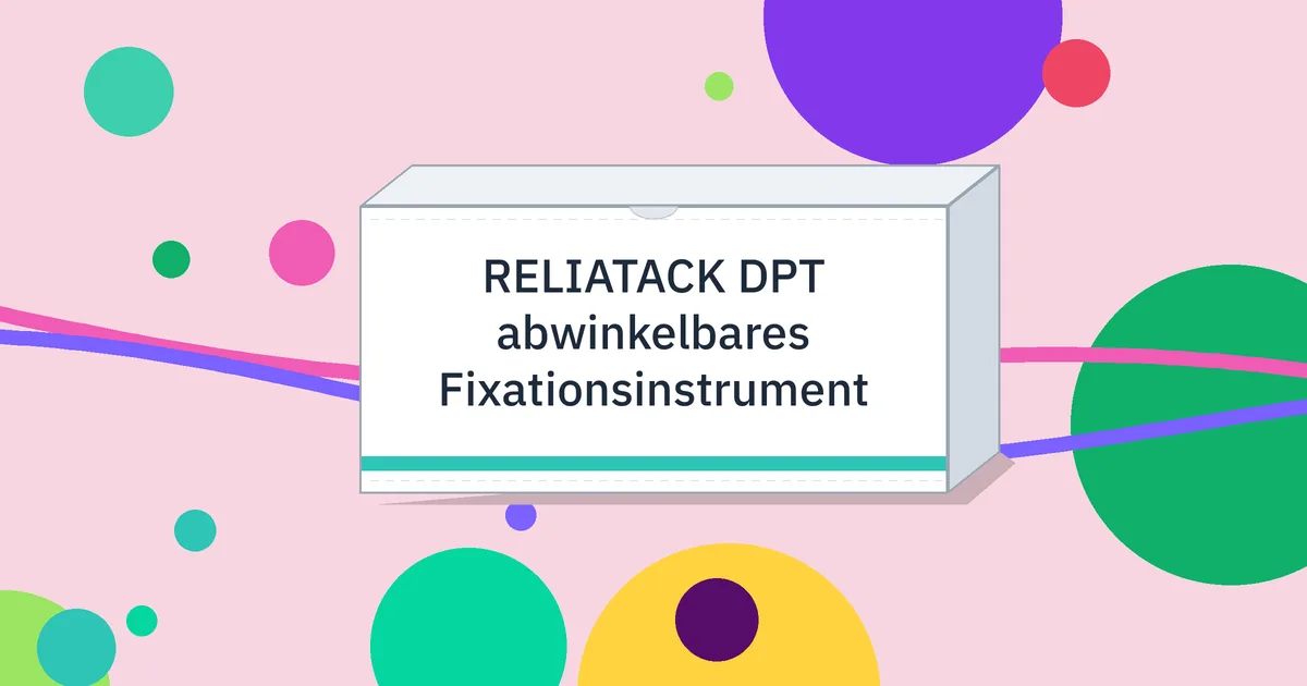 Symbolbild: Packung mit der Aufschrift RELIATACK DPT abwinkelbares Fixationsinstrument (PZN 18258532) – Verfügbarkeit und Bezug in Apotheken in Frankfurt am Main