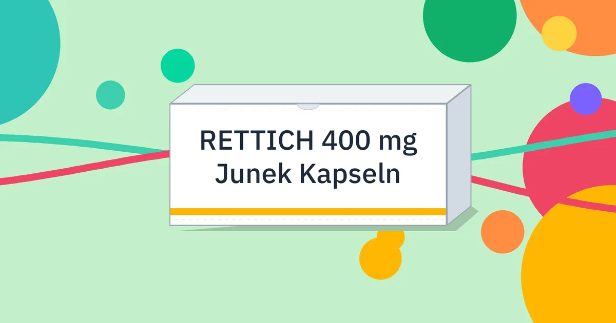 Symbolbild: Packung mit der Aufschrift RETTICH 400 mg Junek Kapseln (PZN 00139057) – Verfügbarkeit und Bezug in Apotheken in Frankfurt am Main