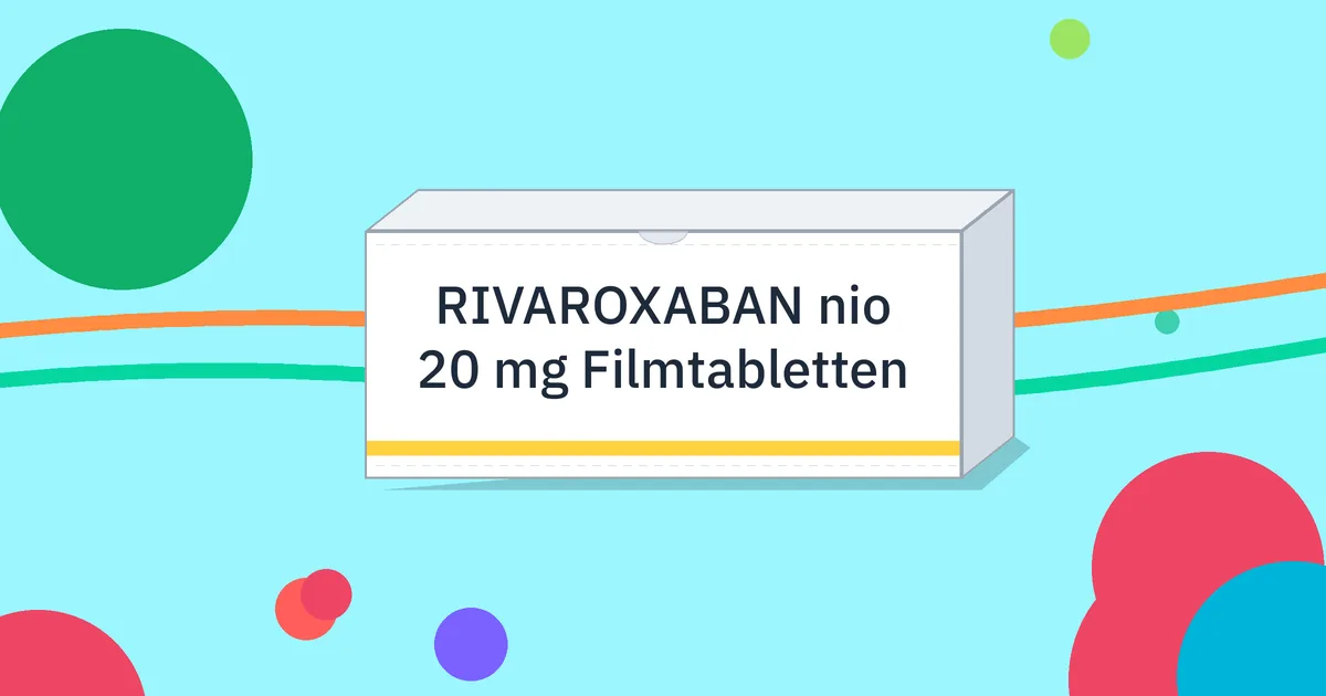 Symbolbild: Packung mit der Aufschrift RIVAROXABAN nio 20 mg Filmtabletten (PZN 20165849) – Verfügbarkeit und Bezug in Apotheken in Frankfurt am Main