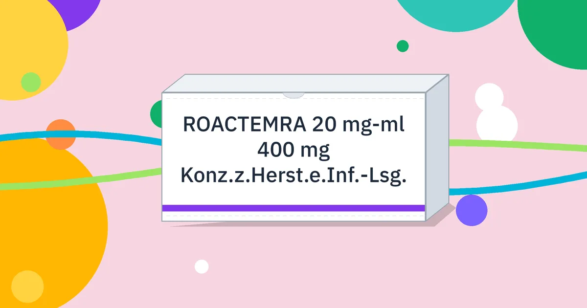 Symbolbild: Packung mit der Aufschrift ROACTEMRA 20 mg-ml 400 mg Konz.z.Herst.e.Inf.-Lsg. (PZN 10533134) – Verfügbarkeit und Bezug in Apotheken in Frankfurt am Main