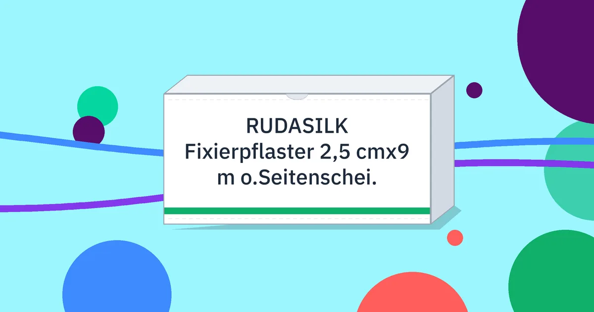 Symbolbild: Packung mit der Aufschrift RUDASILK Fixierpflaster 2,5 cmx9 m o.Seitenschei. (PZN 15892990) – Verfügbarkeit und Bezug in Apotheken in Frankfurt am Main