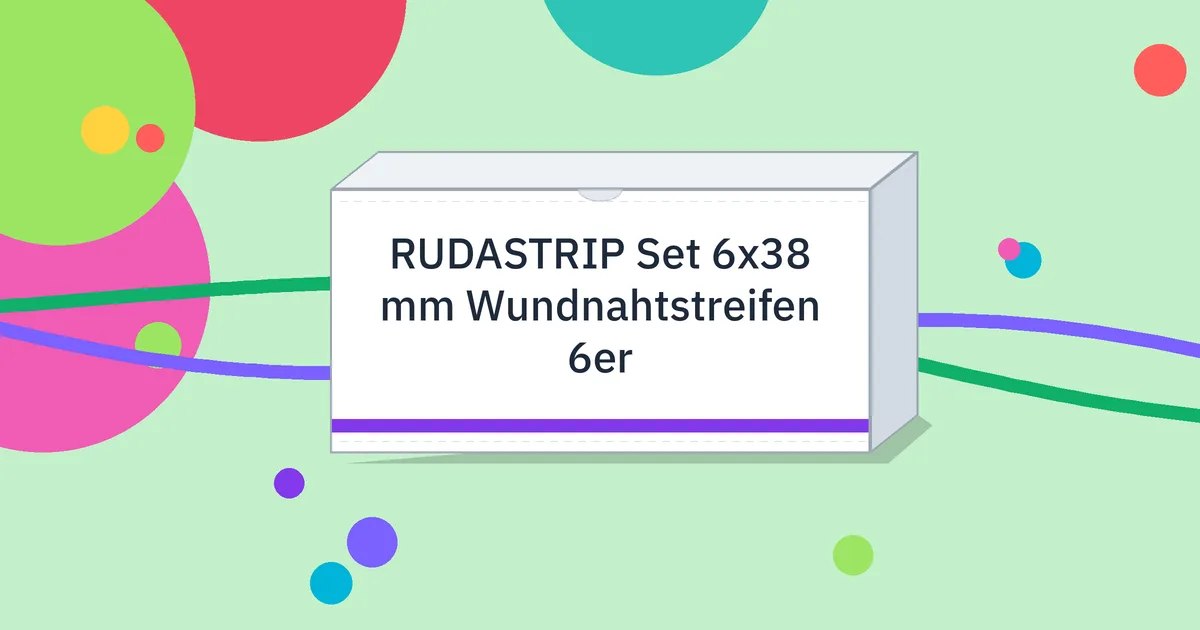 Symbolbild: Packung mit der Aufschrift RUDASTRIP Set 6x38 mm Wundnahtstreifen 6er (PZN 03240911) – Verfügbarkeit und Bezug in Apotheken in Frankfurt am Main