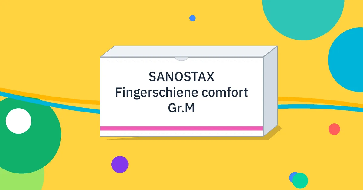 Symbolbild: Packung mit der Aufschrift SANOSTAX Fingerschiene comfort Gr.M (PZN 10288350) – Verfügbarkeit und Bezug in Apotheken in Frankfurt am Main