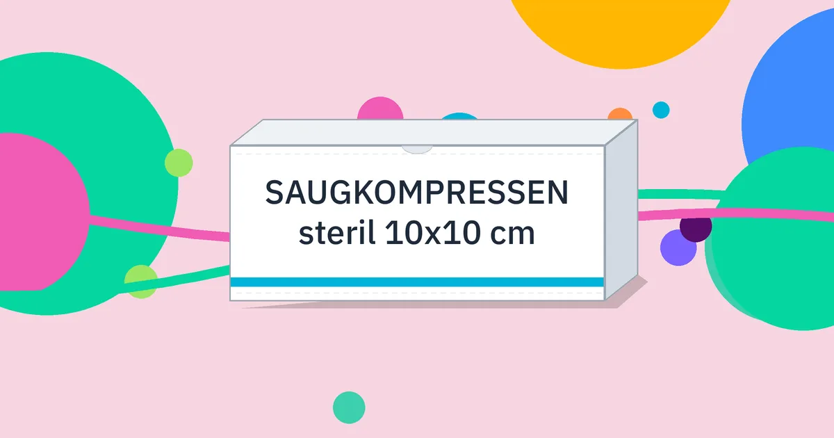Symbolbild: Packung mit der Aufschrift SAUGKOMPRESSEN steril 10x10 cm (PZN 11607099) – Verfügbarkeit und Bezug in Apotheken in Frankfurt am Main