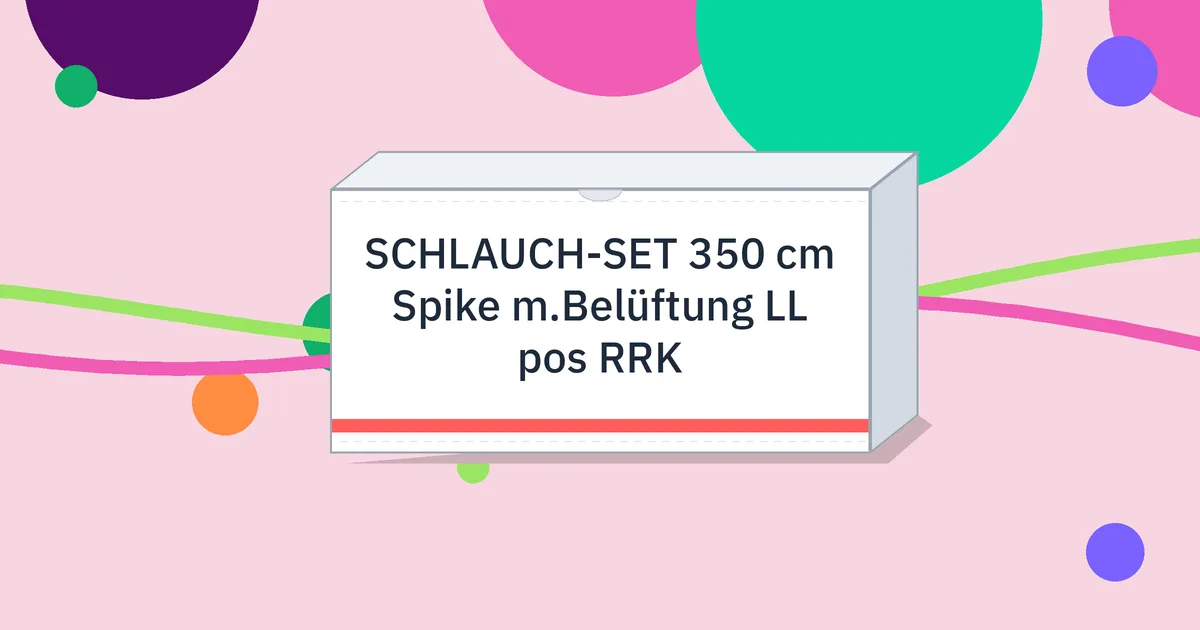Symbolbild: Packung mit der Aufschrift SCHLAUCH-SET 350 cm Spike m.Belüftung LL pos RRK (PZN 17487762) – Verfügbarkeit und Bezug in Apotheken in Frankfurt am Main