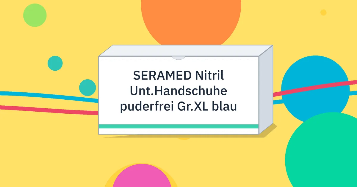 Symbolbild: Packung mit der Aufschrift SERAMED Nitril Unt.Handschuhe puderfrei Gr.XL blau (PZN 17875205) – Verfügbarkeit und Bezug in Apotheken in Frankfurt am Main