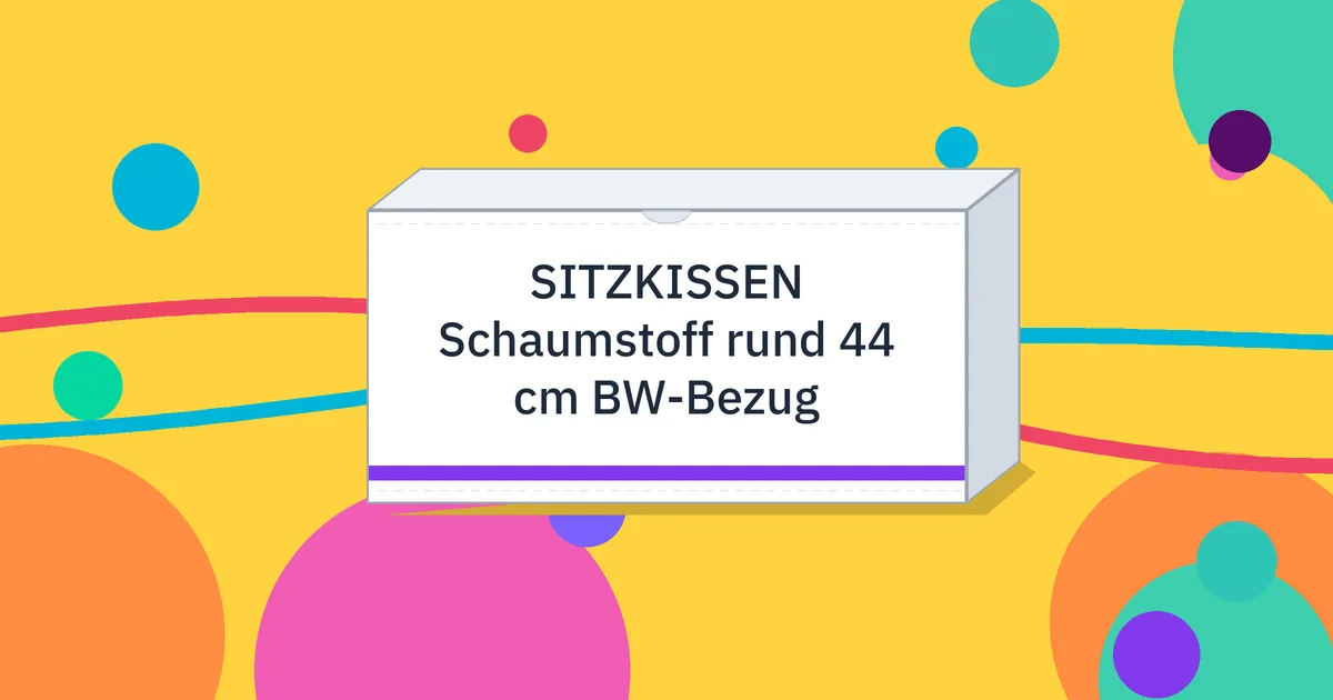Symbolbild: Packung mit der Aufschrift SITZKISSEN Schaumstoff rund 44 cm BW-Bezug (PZN 07772303) – Verfügbarkeit und Bezug in Apotheken in Frankfurt am Main
