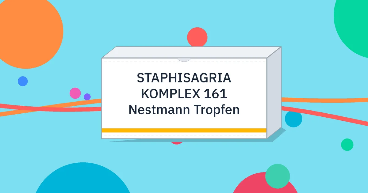 Symbolbild: Packung mit der Aufschrift STAPHISAGRIA KOMPLEX 161 Nestmann Tropfen (PZN 19359548) – Verfügbarkeit und Bezug in Apotheken in Frankfurt am Main