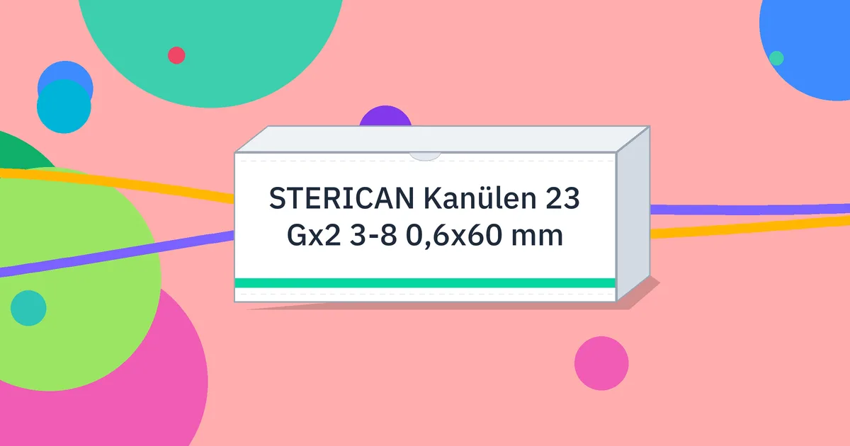 Symbolbild: Packung mit der Aufschrift STERICAN Kanülen 23 Gx2 3-8 0,6x60 mm (PZN 01105439) – Verfügbarkeit und Bezug in Apotheken in Frankfurt am Main