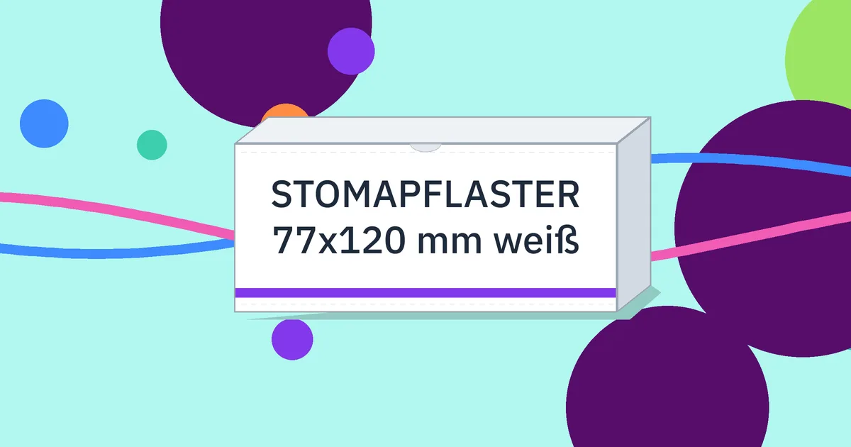 Symbolbild: Packung mit der Aufschrift STOMAPFLASTER 77x120 mm weiß (PZN 16034596) – Verfügbarkeit und Bezug in Apotheken in Frankfurt am Main