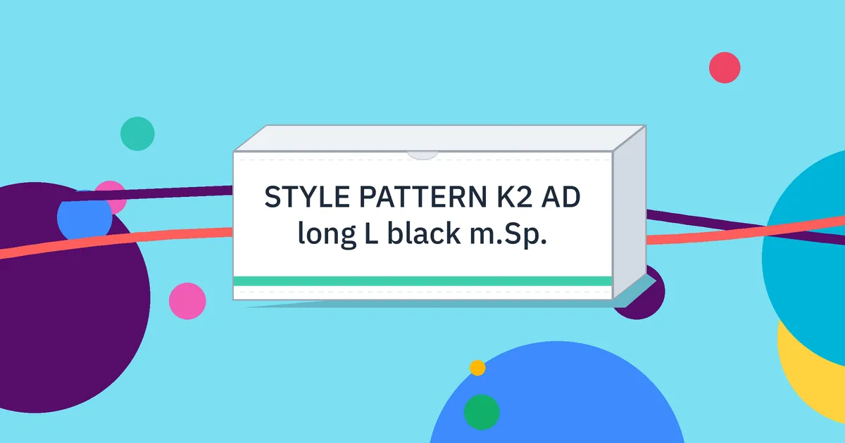 Symbolbild: Packung mit der Aufschrift STYLE PATTERN K2 AD long L black m.Sp. (PZN 19695269) – Verfügbarkeit und Bezug in Apotheken in Frankfurt am Main