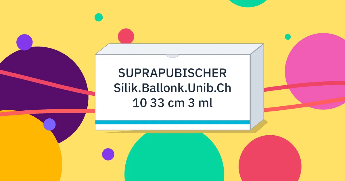 Symbolbild: Packung mit der Aufschrift SUPRAPUBISCHER Silik.Ballonk.Unib.Ch 10 33 cm 3 ml (PZN 08845895) – Verfügbarkeit und Bezug in Apotheken in Frankfurt am Main