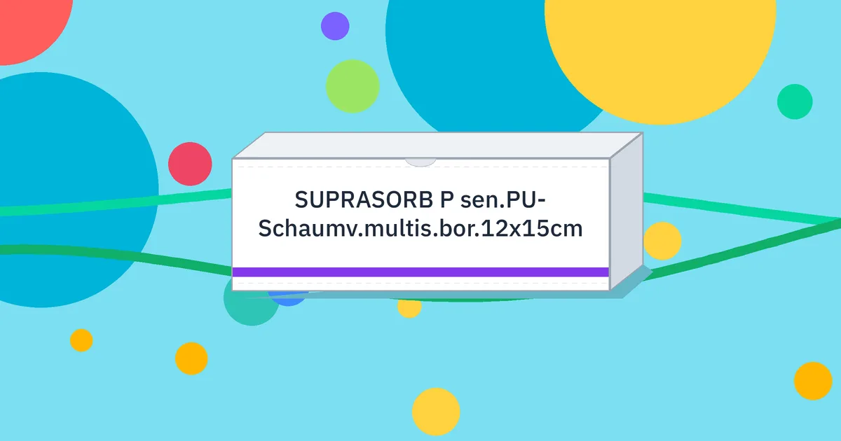 Symbolbild: Packung mit der Aufschrift SUPRASORB P sen.PU-Schaumv.multis.bor.12x15cm (PZN 15785969) – Verfügbarkeit und Bezug in Apotheken in Frankfurt am Main