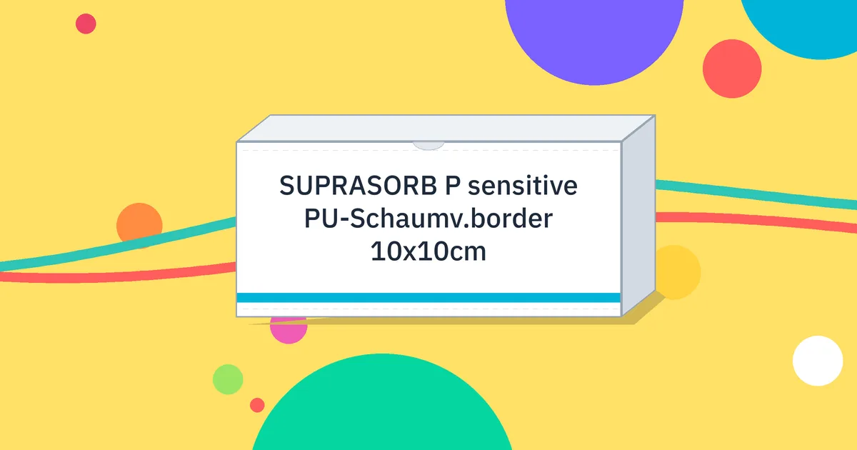 Symbolbild: Packung mit der Aufschrift SUPRASORB P sensitive PU-Schaumv.border 10x10cm (PZN 20543872) – Verfügbarkeit und Bezug in Apotheken in Frankfurt am Main