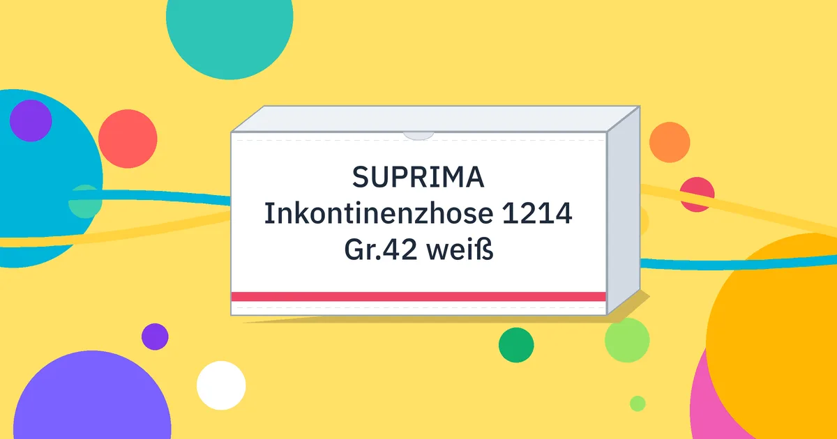 Symbolbild: Packung mit der Aufschrift SUPRIMA Inkontinenzhose 1214 Gr.42 weiß (PZN 02852517) – Verfügbarkeit und Bezug in Apotheken in Frankfurt am Main