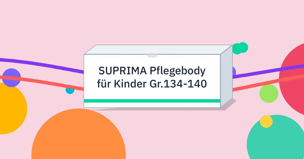 Symbolbild: Packung mit der Aufschrift SUPRIMA Pflegebody für Kinder Gr.134-140 (PZN 07595396) – Verfügbarkeit und Bezug in Apotheken in Frankfurt am Main