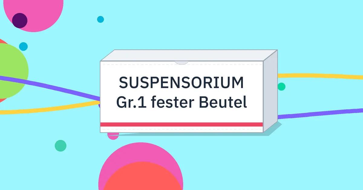 Symbolbild: Packung mit der Aufschrift SUSPENSORIUM Gr.1 fester Beutel (PZN 01739121) – Verfügbarkeit und Bezug in Apotheken in Frankfurt am Main
