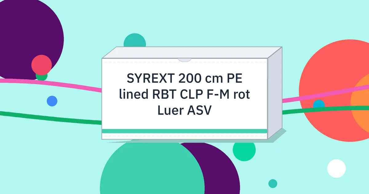 Symbolbild: Packung mit der Aufschrift SYREXT 200 cm PE lined RBT CLP F-M rot Luer ASV (PZN 17898057) – Verfügbarkeit und Bezug in Apotheken in Frankfurt am Main