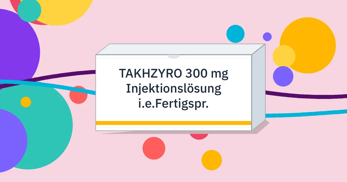 Symbolbild: Packung mit der Aufschrift TAKHZYRO 300 mg Injektionslösung i.e.Fertigspr. (PZN 16736329) – Verfügbarkeit und Bezug in Apotheken in Frankfurt am Main