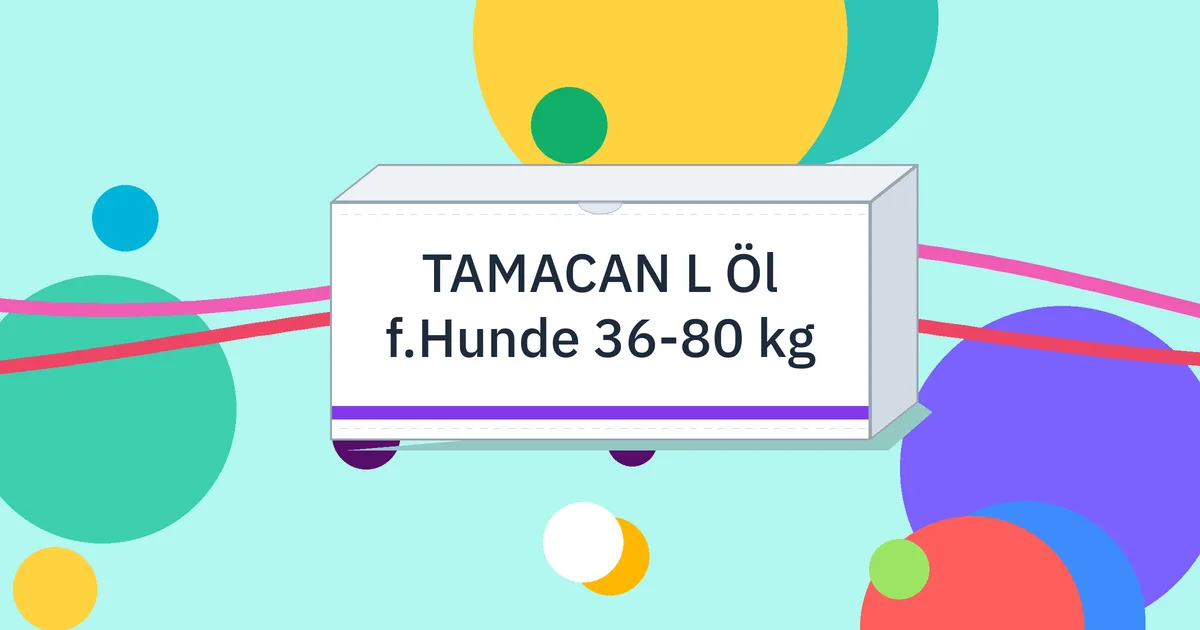 Symbolbild: Packung mit der Aufschrift TAMACAN L Öl f.Hunde 36-80 kg (PZN 19845349) – Verfügbarkeit und Bezug in Apotheken in Frankfurt am Main